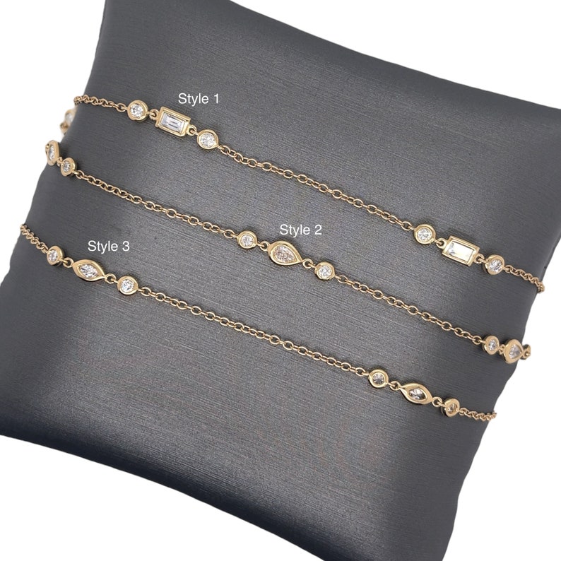 18K Yellow Gold Bezel Set Diamonds Necklace - Etsy