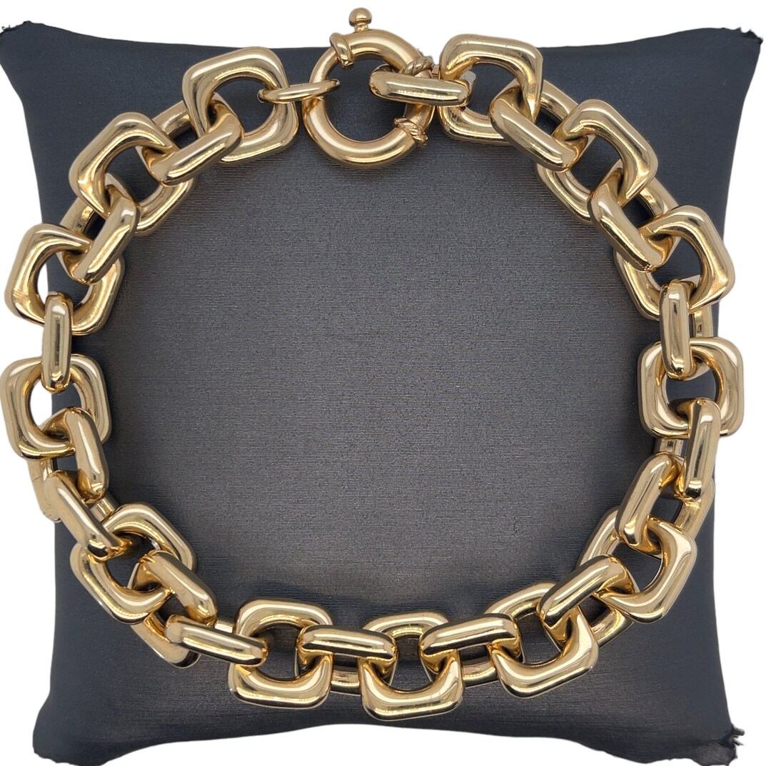 14K Italian Gold Specialty Interlock Rounded Square Link Chain Bracelet ...
