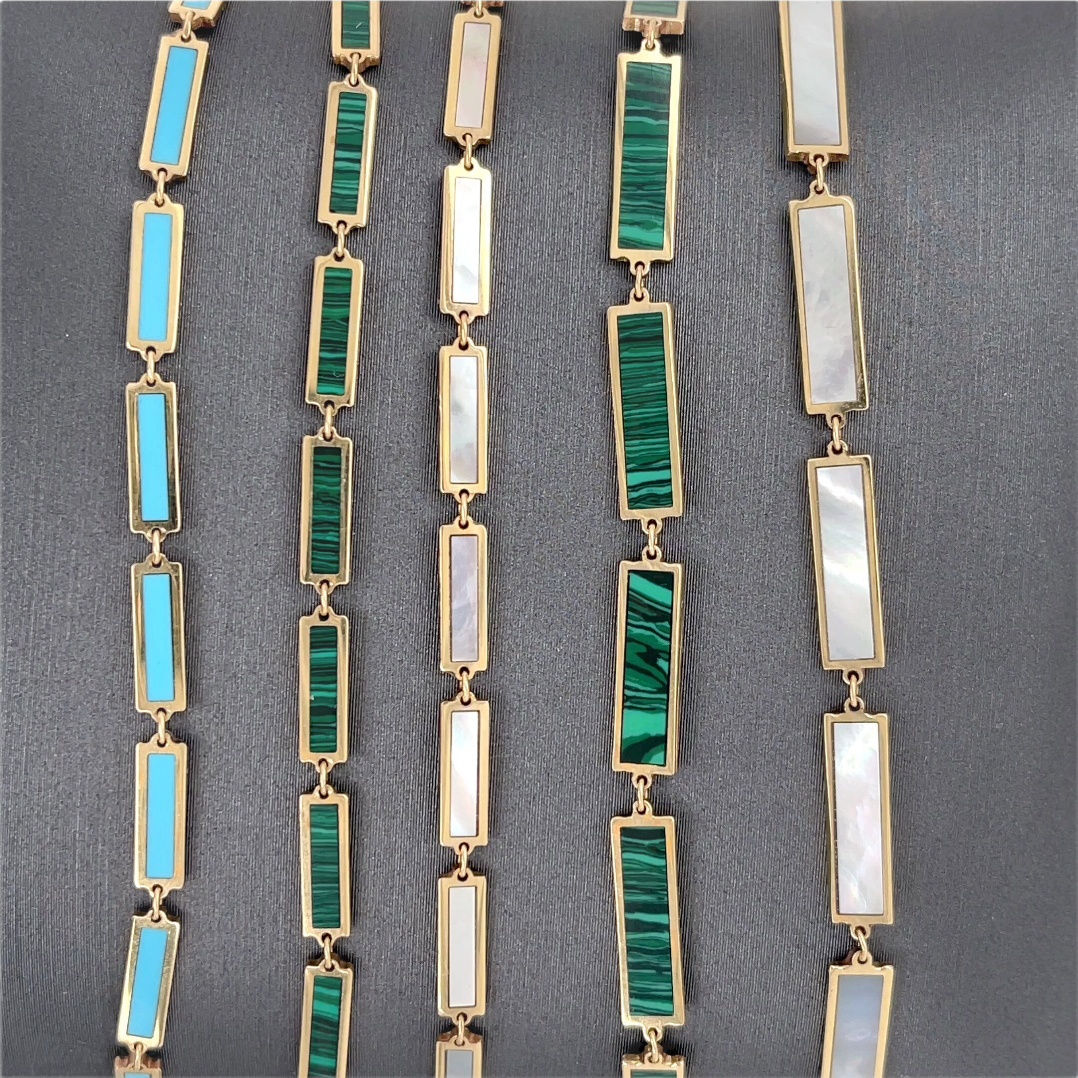 14K Solid Italian Gold Flat Inlay Gemstone Malachite Mother | Etsy