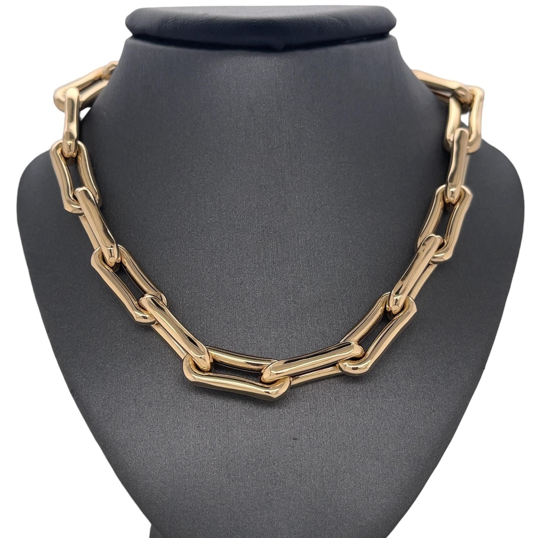 14K Yellow Gold Pinched Link Chain Necklace - Etsy