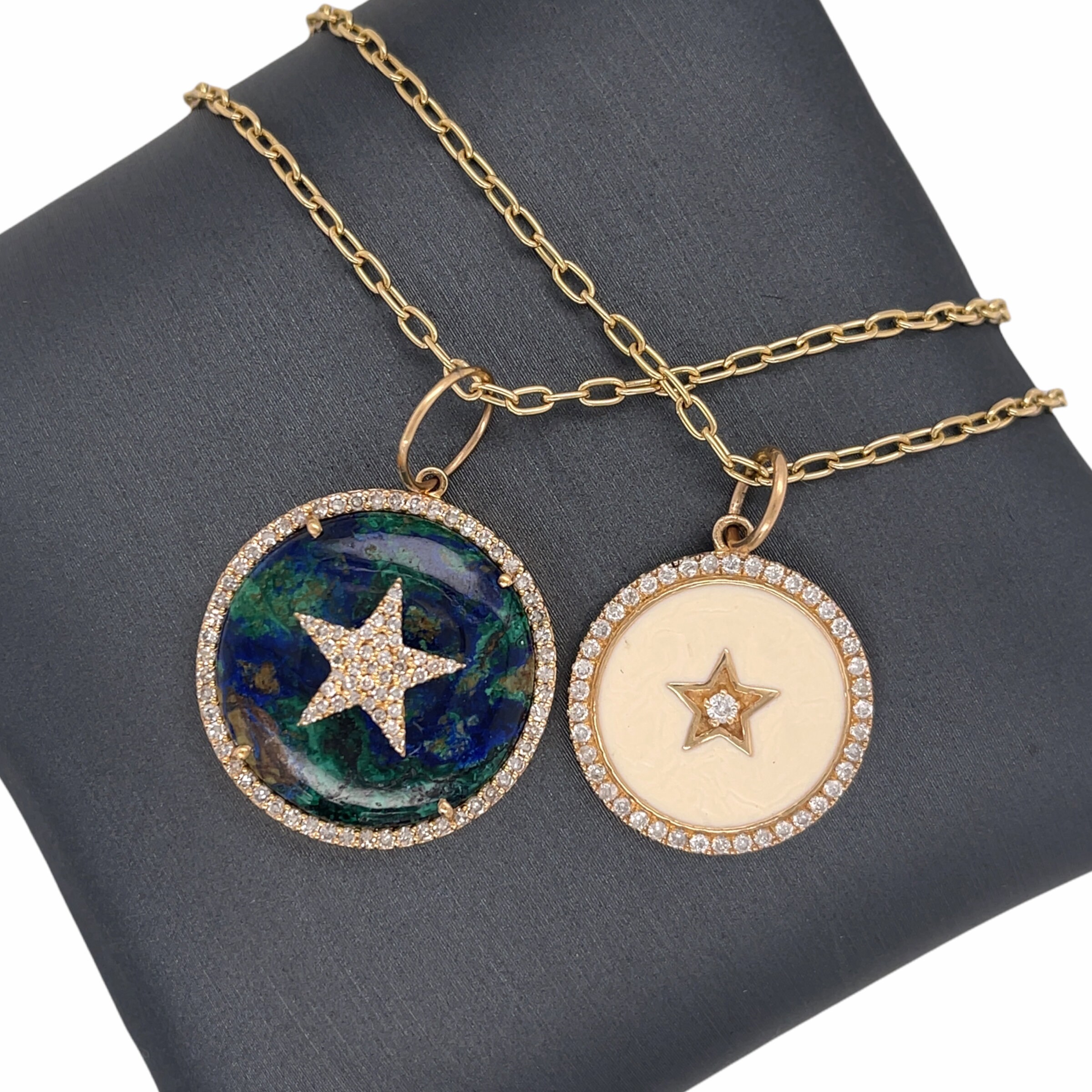 14k Solid Gold Diamonds Azurite Malachite Diamond Star - Etsy