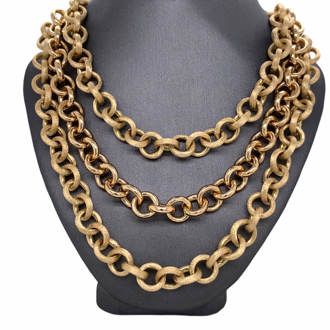 14K Solid Yellow Gold Circle Link Chain, Solid Gold, High Polished ...