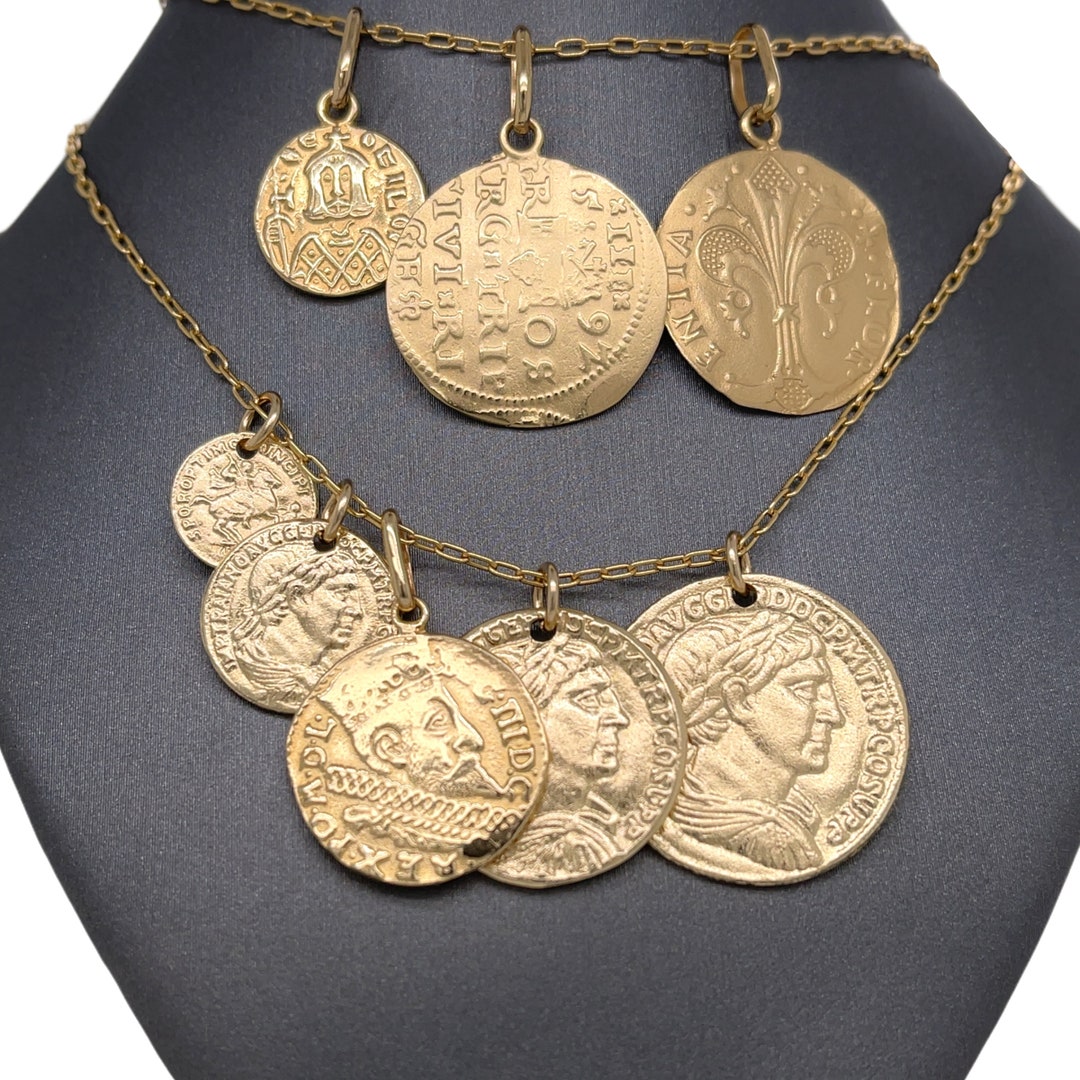 14K Solid Italian Yellow Gold Roman Coin Pendant Charm - Etsy