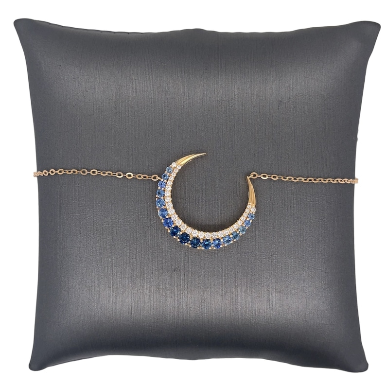 18K Yellow Gold Diamond and Sapphire Moon Pendant Necklace - Etsy