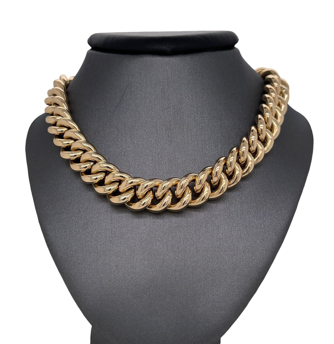 14K Italian Yellow Gold Miami Link Chain, Miami Link Chain,puffed Miami ...