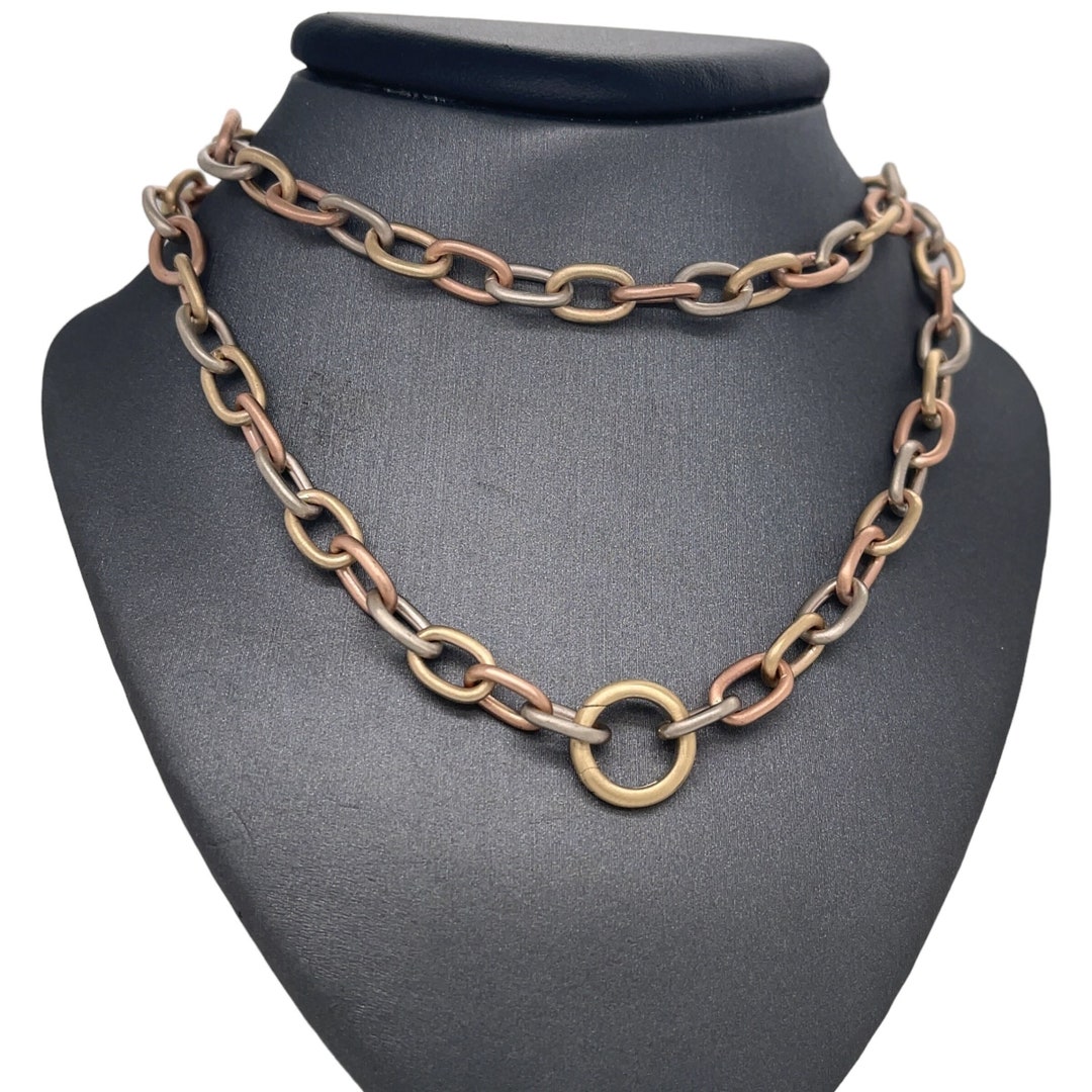 14K Tri Color Satin Oval Paperclip Chain, Tri Color, White Gold, Yellow ...