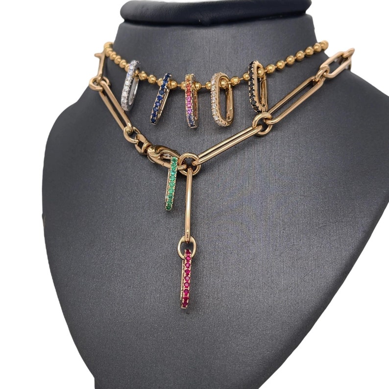 14K Gold Gemstone Pave Diamond, Ruby, Sapphire, Emerald, Connector ...