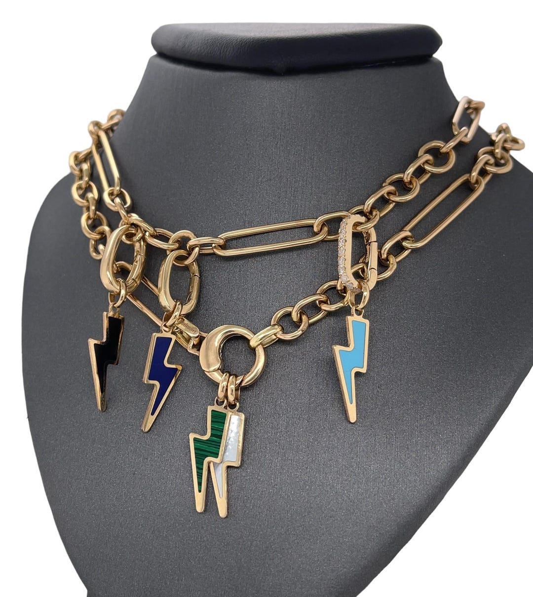 14K Solid Italian Yellow Gold Inlay Lightning Bolt Charm - Etsy
