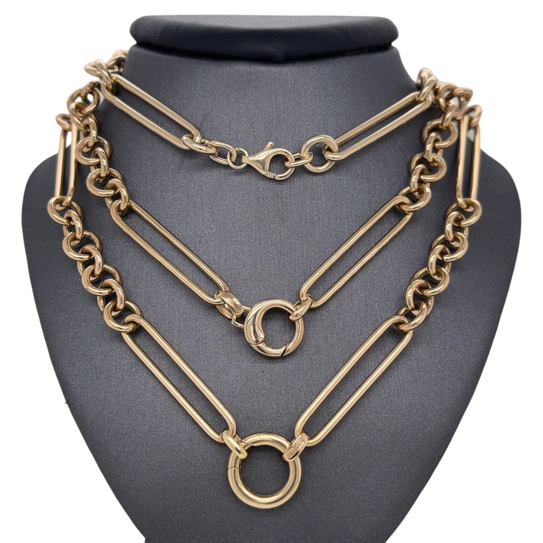 18K, 14K Solid Italian Yellow Gold Albert Link Chain, Solid Links ...