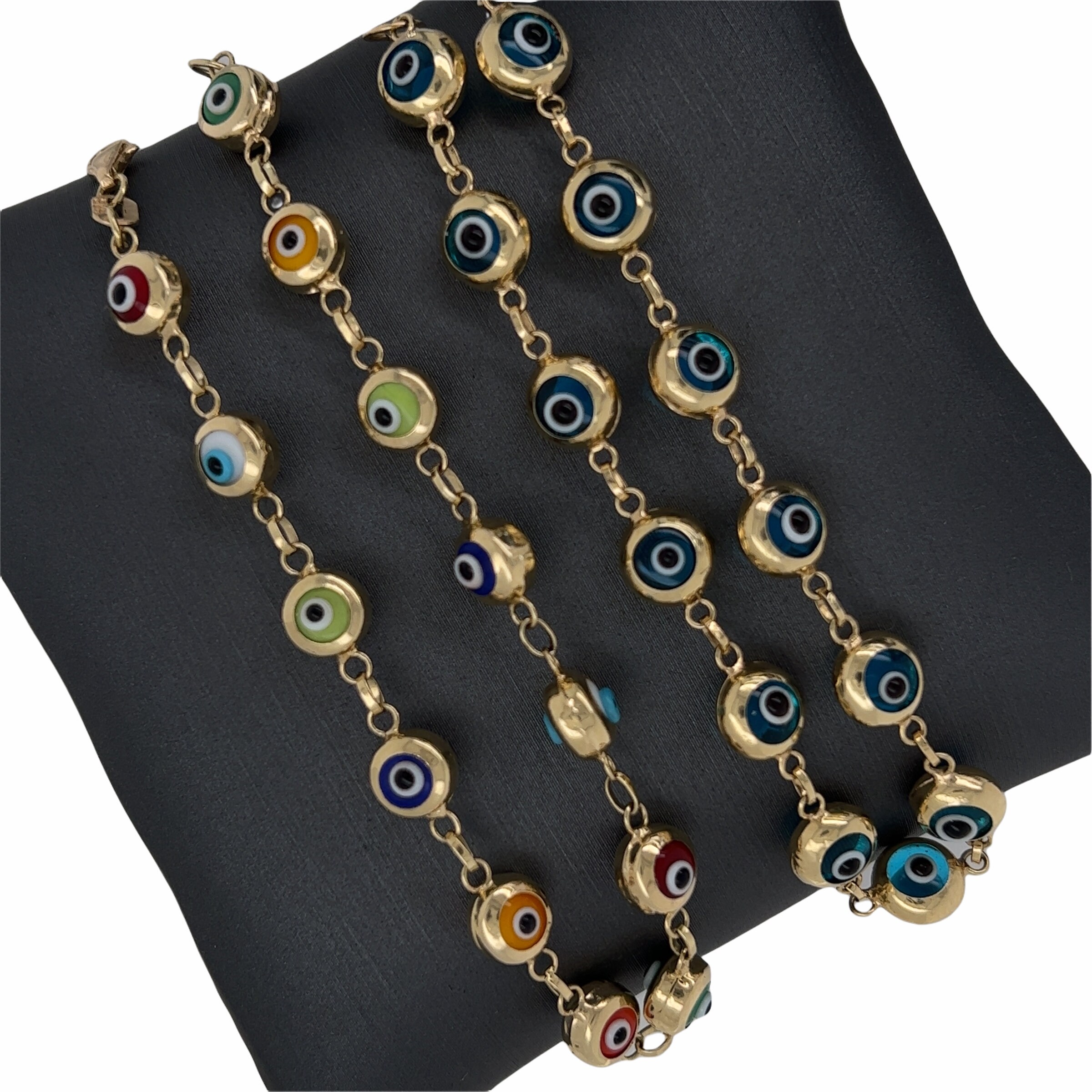 14K Yellow Gold Mini Small Bead Evil Eye Link Bracelet Cable | Etsy