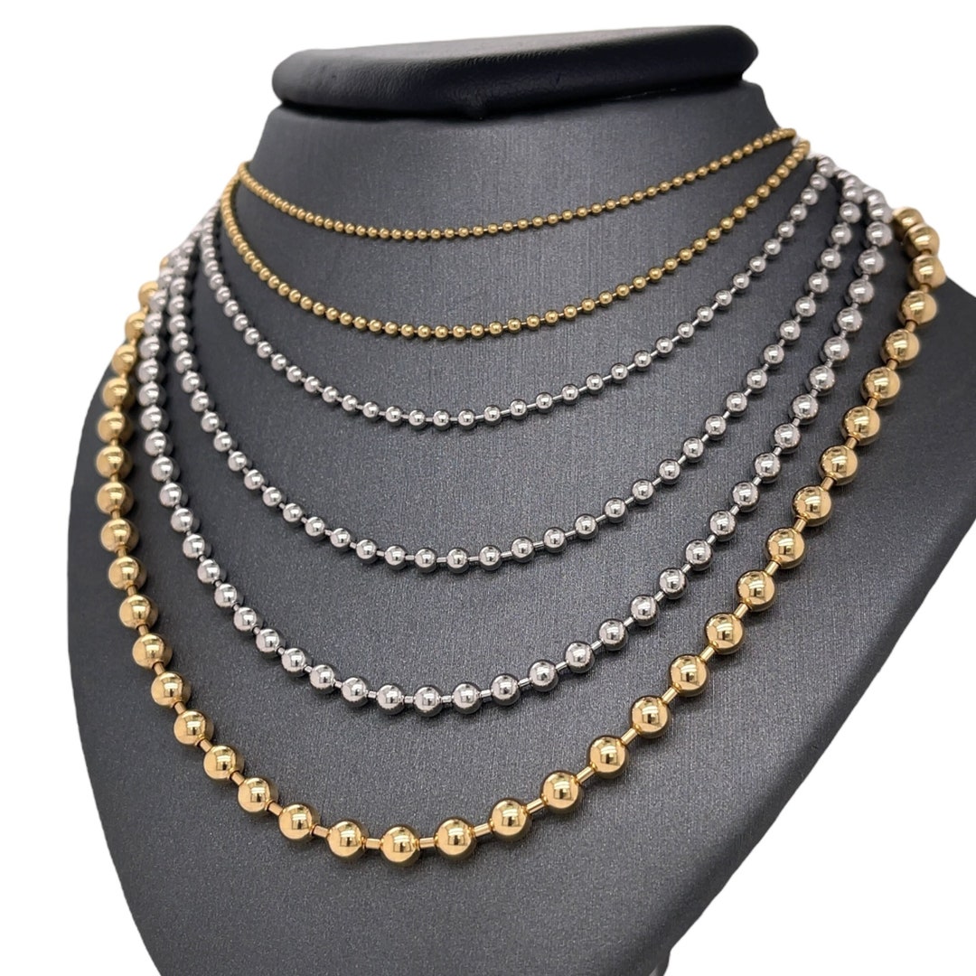 14K Italian Solid Gold Ball Chain, Solid Gold, Heavy Links, Ball Link ...