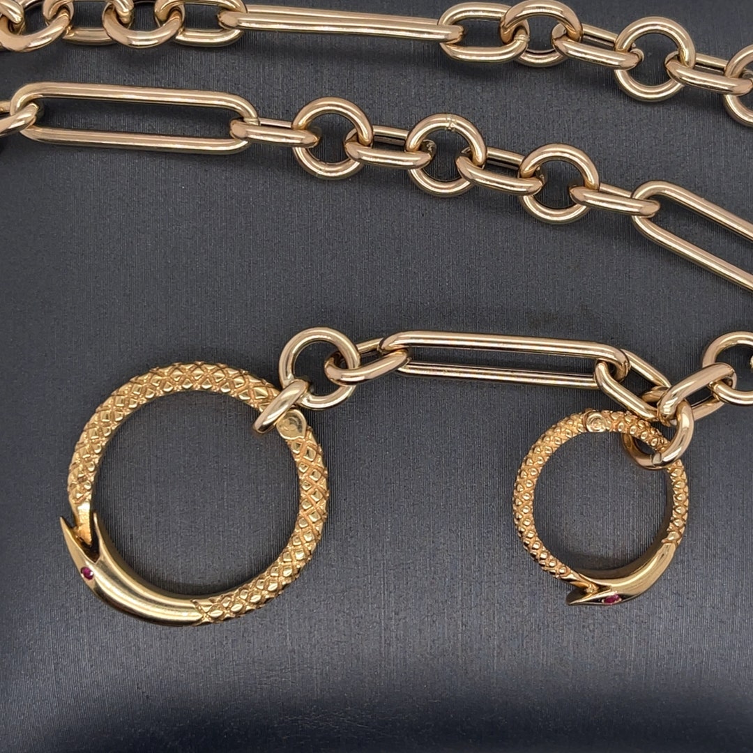 14K Solid Italian Gold Snake Connector, Charm Enhancer, Snake Ribbed ...