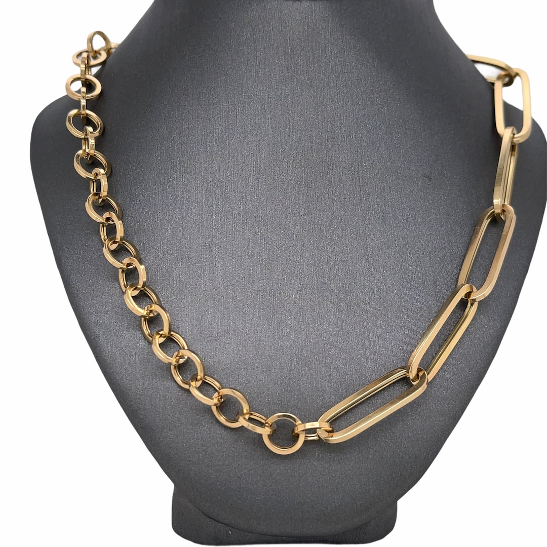 14K Italian Yellow Gold Mix Link Chain, Combination Link, Half ...