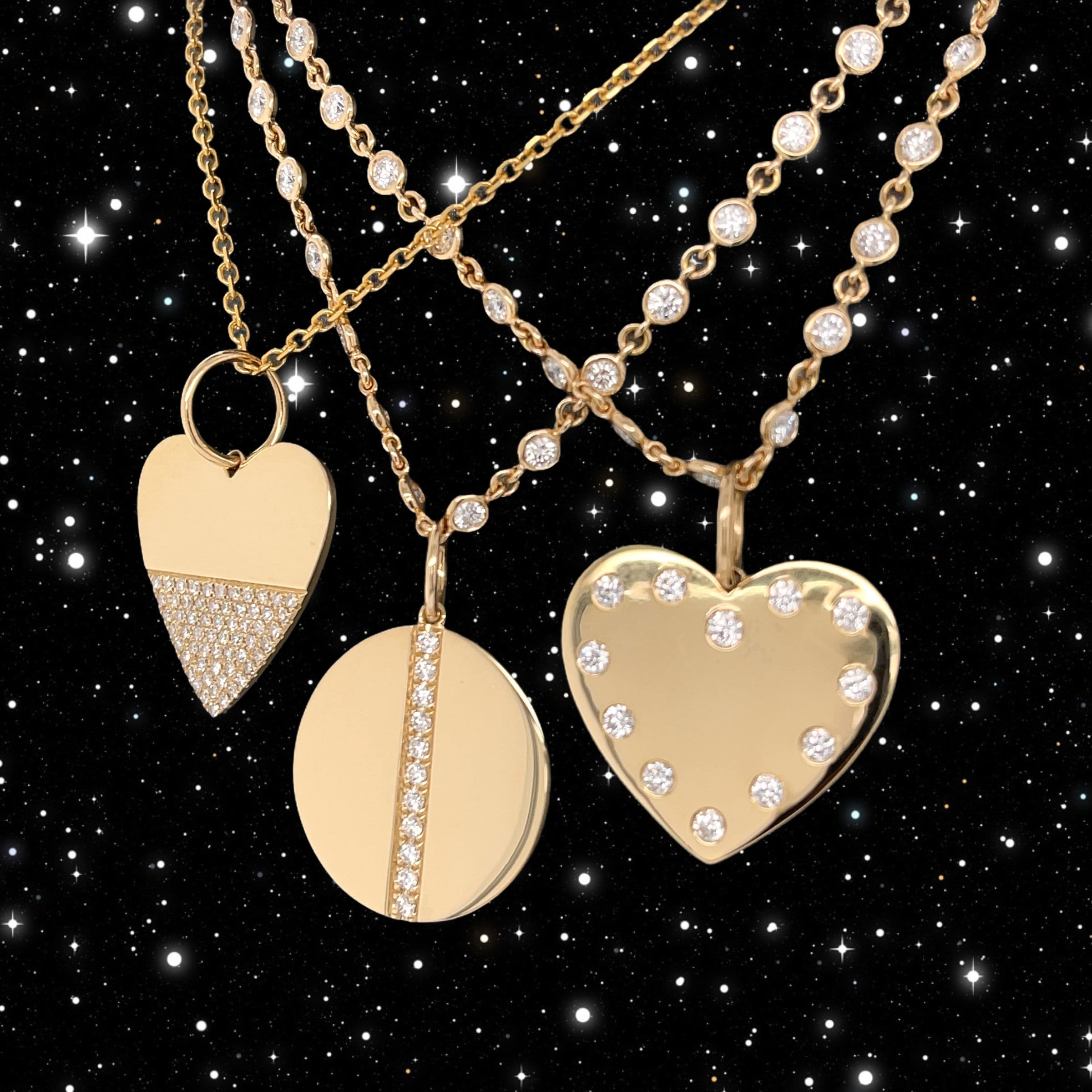 14K Solid Gold Full Polished Solid Gold Diamond Disc Heart - Etsy