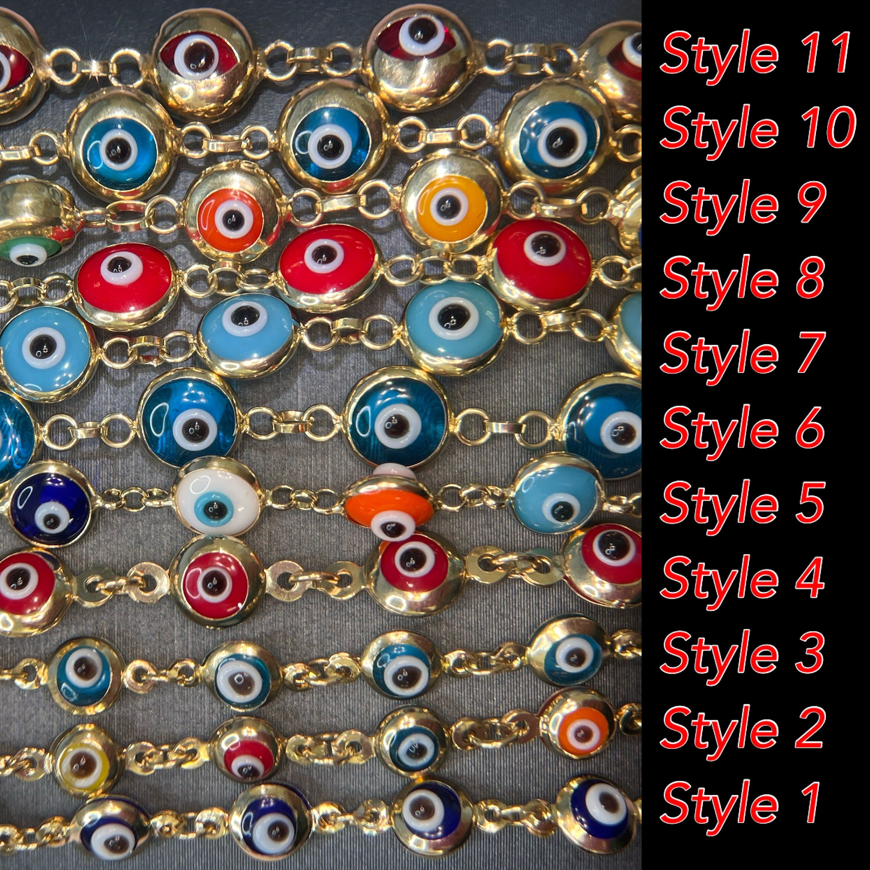 14K Yellow Gold Mini Small Bead Evil Eye Link Bracelet Cable | Etsy