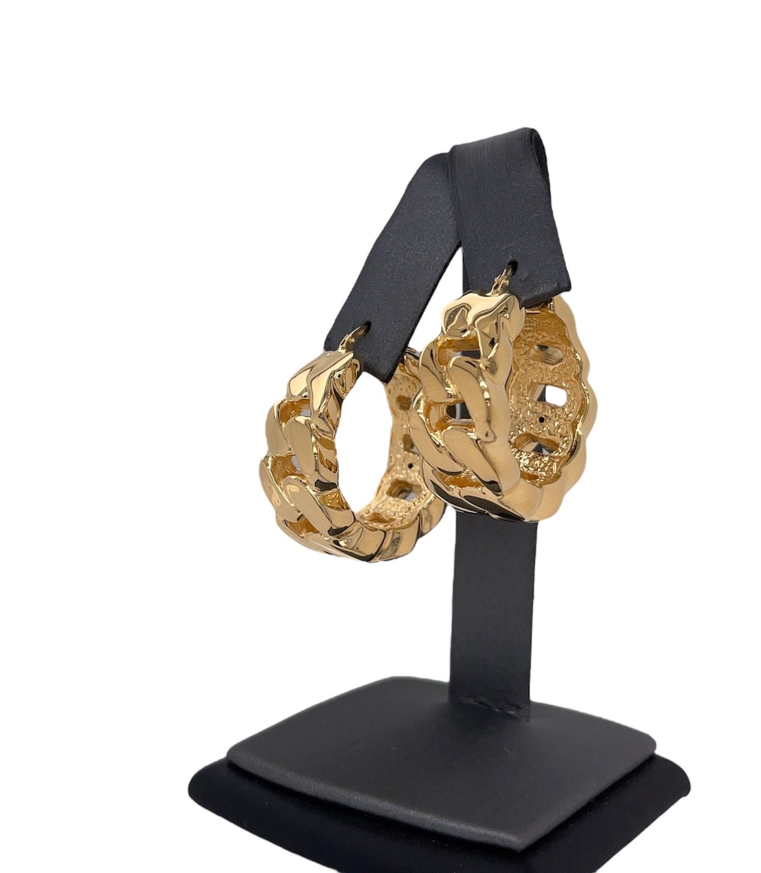 14K Italian Gold Gradual Miami Link Hoop Earrings, Hoops, Yellow Gold ...