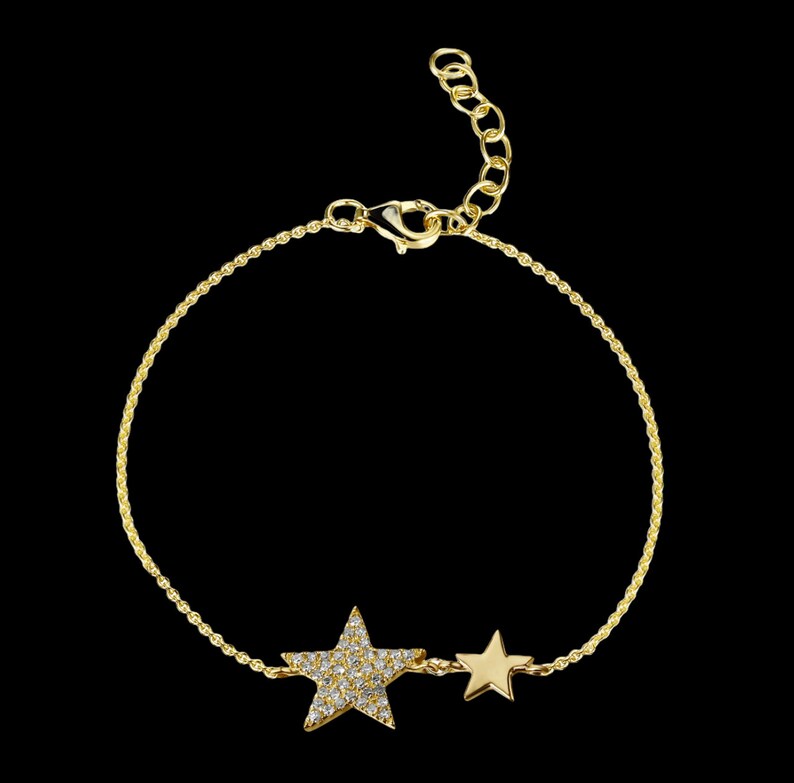14K Solid Gold Pave Set Diamond Multi Star Single Star - Etsy