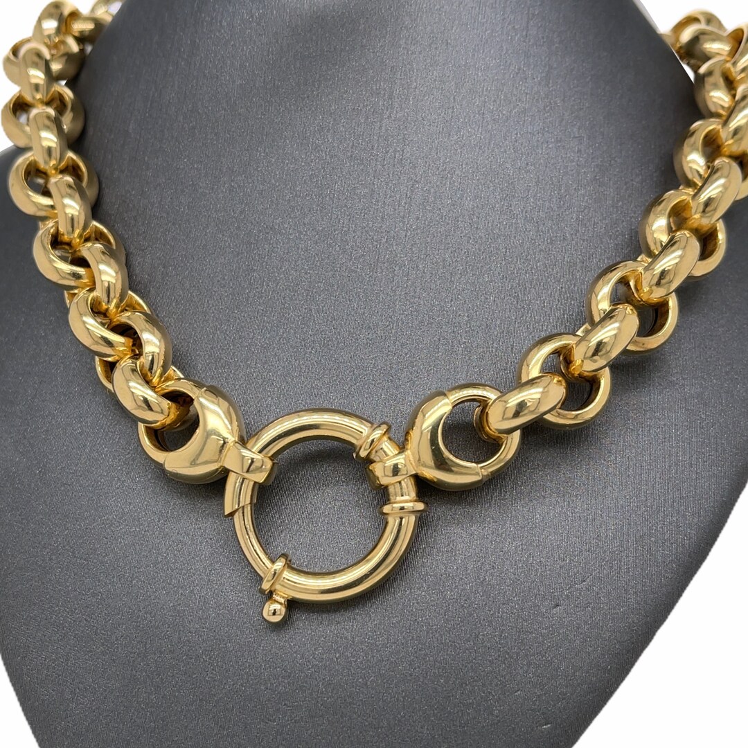 14K Italian Yellow Gold Rolo Belcher, Rolo Chain, Jumbo Rolo Statement ...