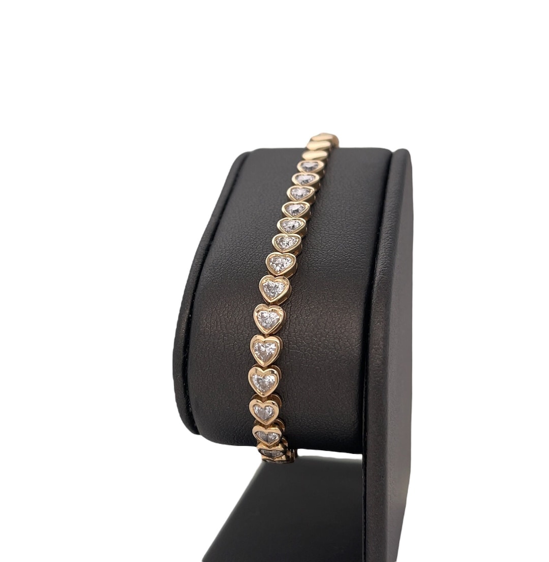 14K Yellow Gold Diamond Heart Link Bracelet - Etsy