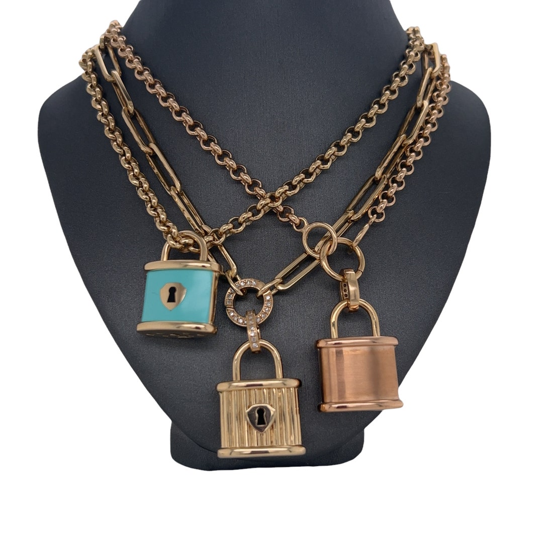 14K Solid Gold Padlock Charm Pendant - Etsy