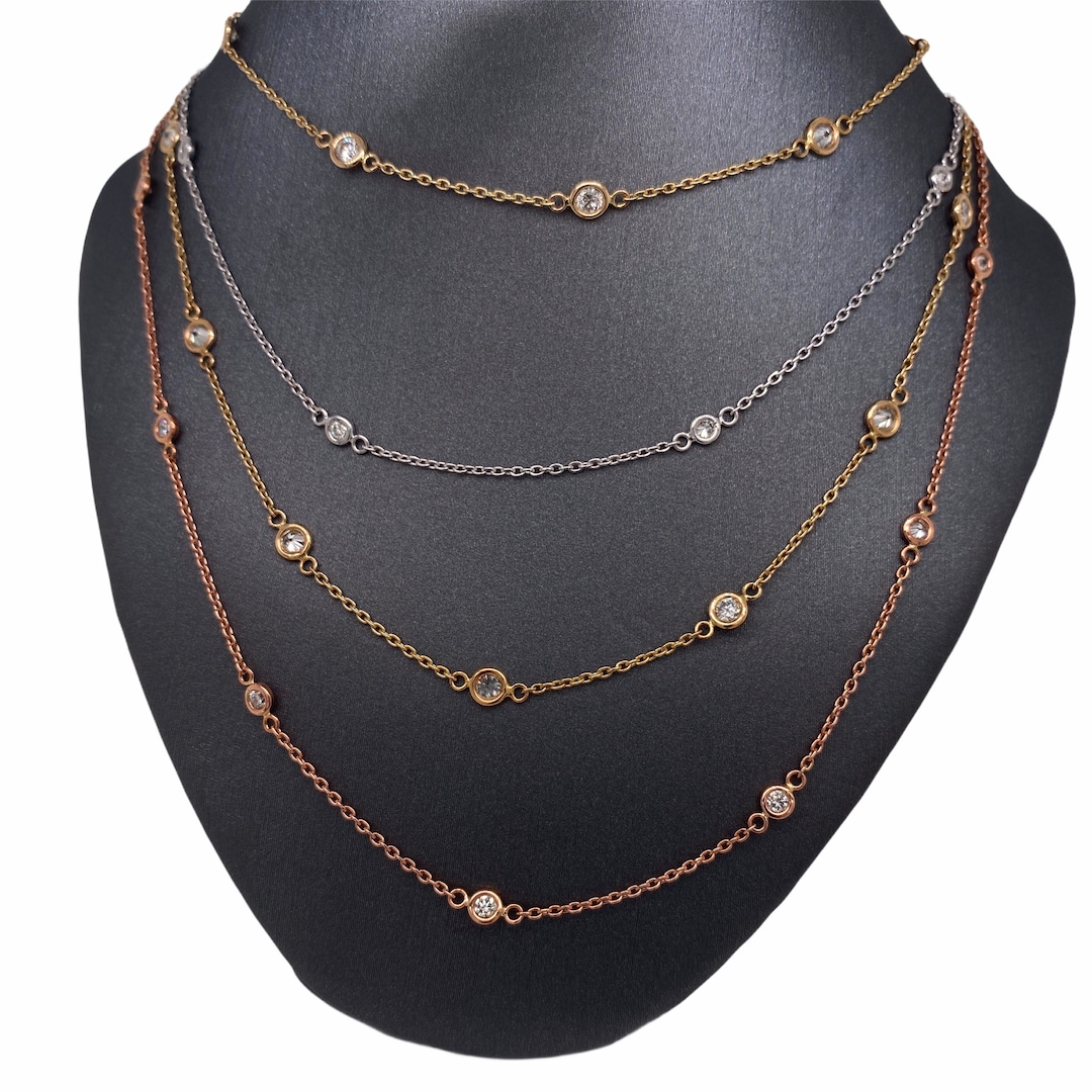 14K Solid Gold Diamond by the Yard Chain Necklace - Etsy