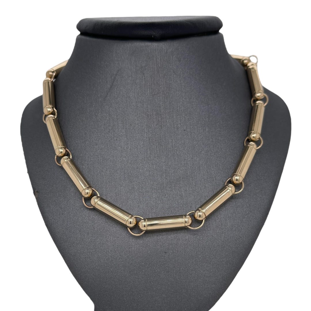 14K Yellow Gold Tube Link Chain Necklace - Etsy