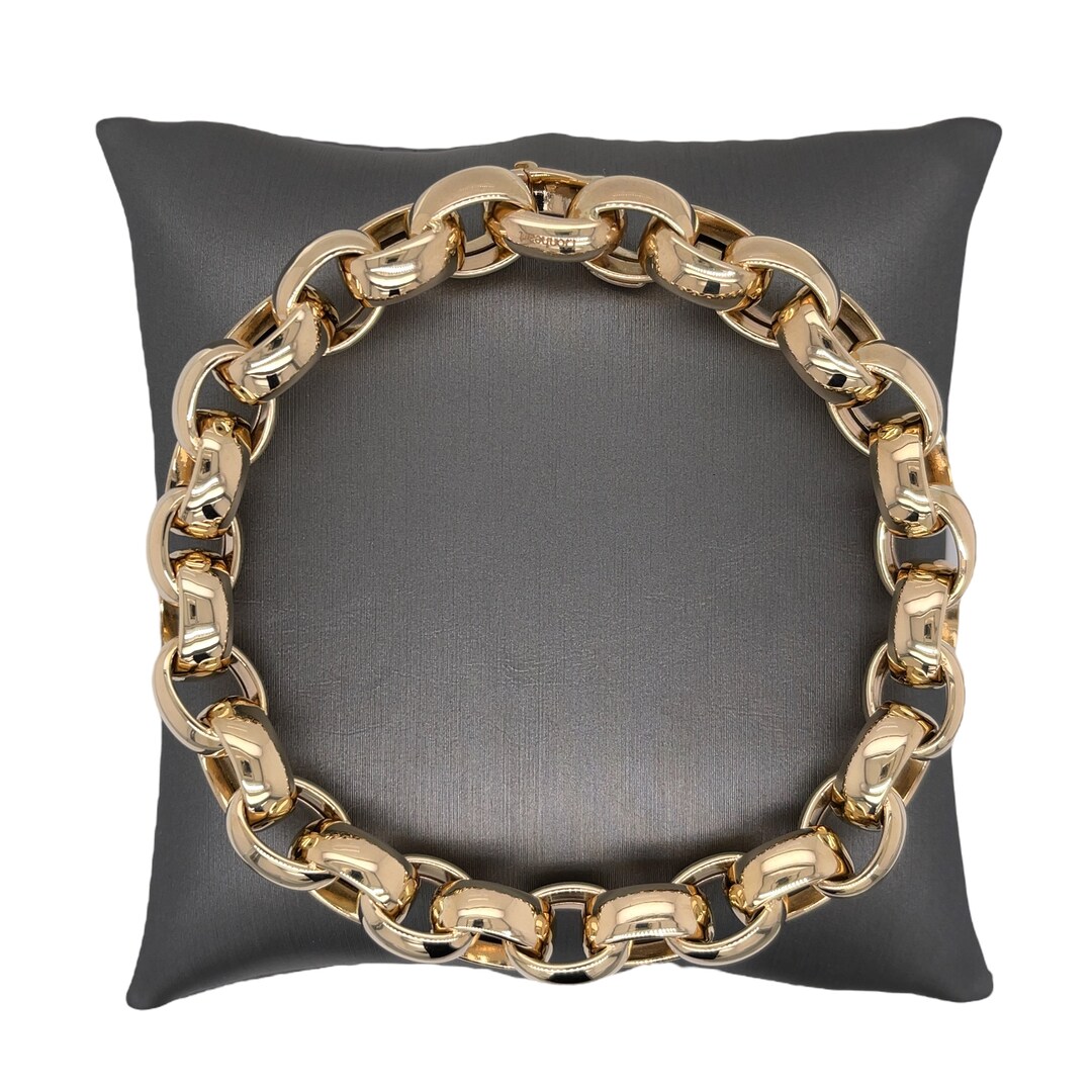 14K Italian Gold Square Rolo Chain Bracelet, Yellow Gold, High Polished ...