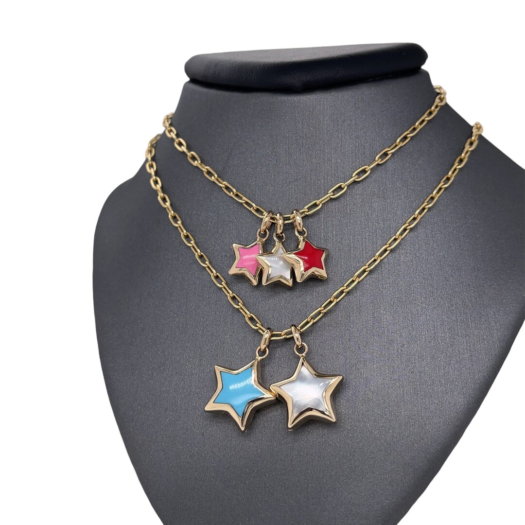 14K Italian Yellow Gold Inlay Star Charm, Turquoise, Mother of Pearl ...