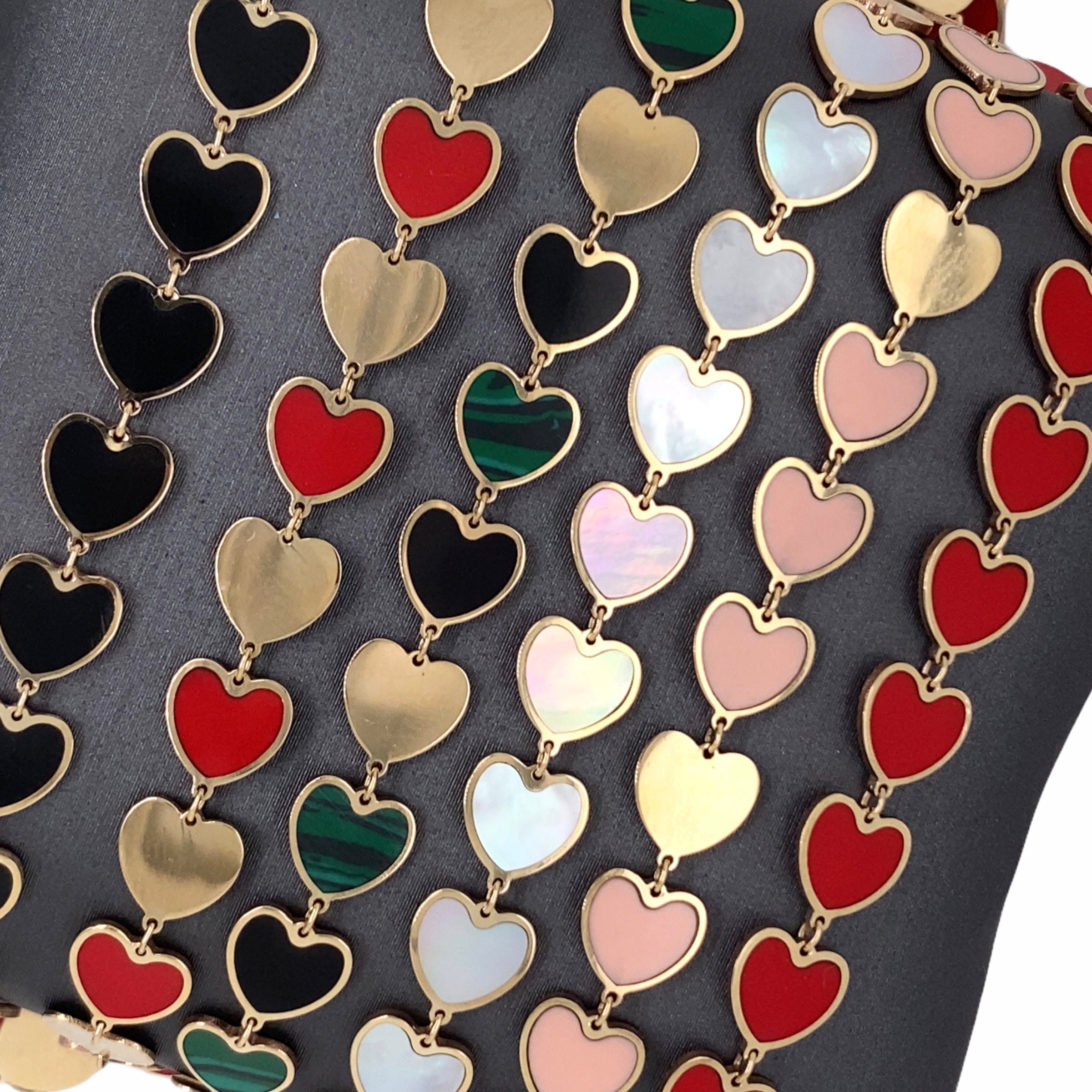 14K Solid Italian Gold Heart Inlay Gemstone Mother of Pearl | Etsy