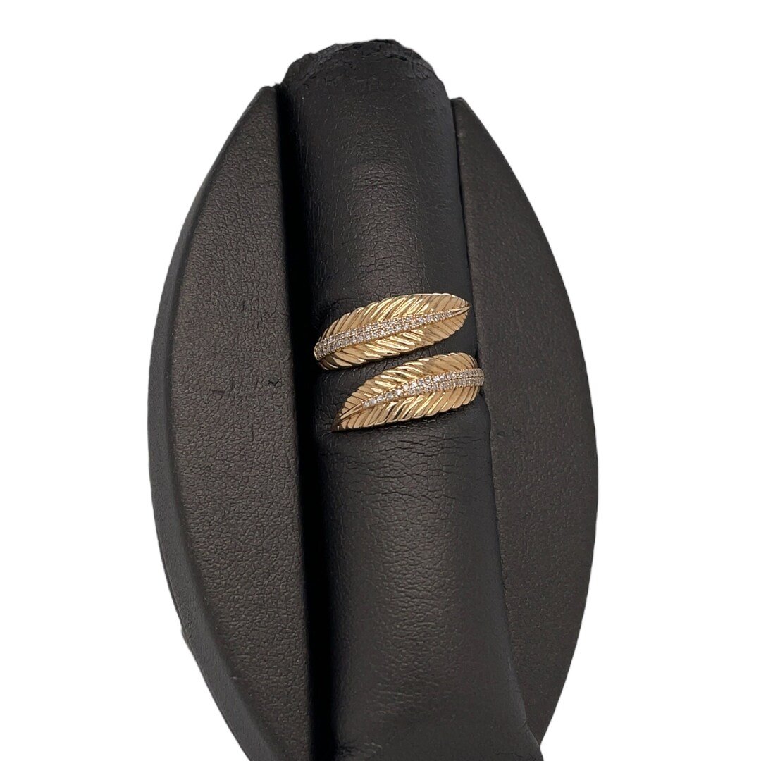 14K Yellow Gold Diamond Double Leaf Wrap Ring, Diamonds, Braided ...