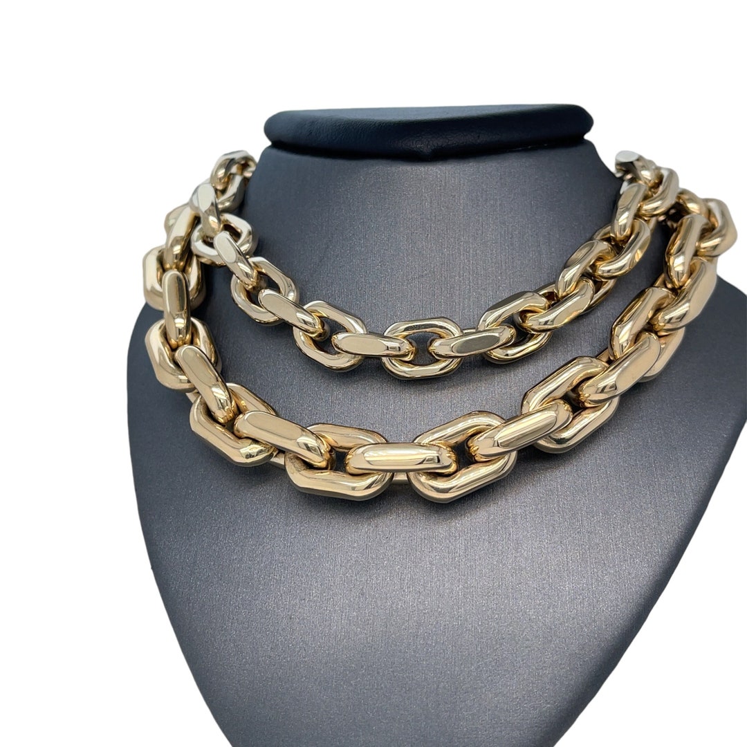 14K Italian Yellow Gold Statement Chunky Soft Edge Cut Chain, Gold ...