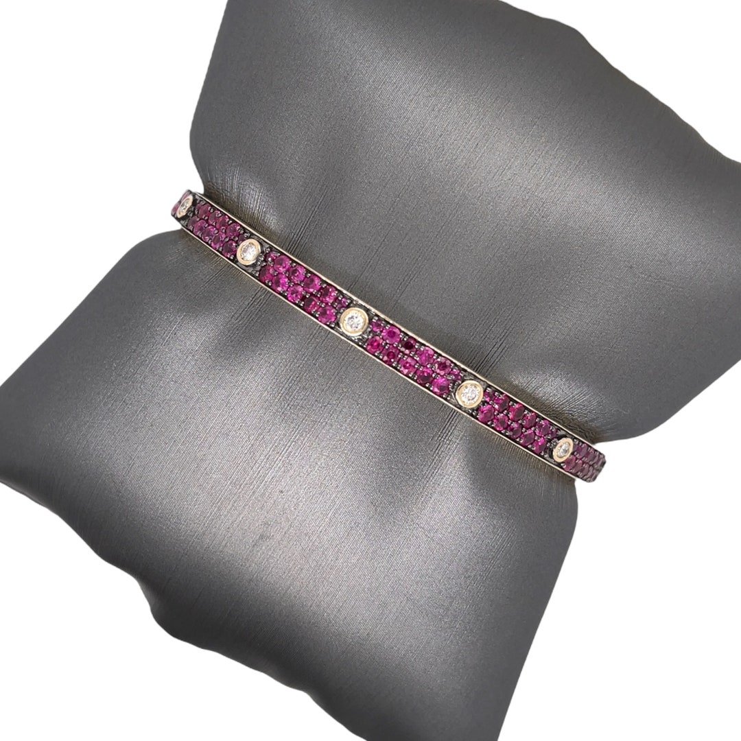 14K Gold, Diamond, Emerald, Ruby, Bangle Bracelet - Etsy