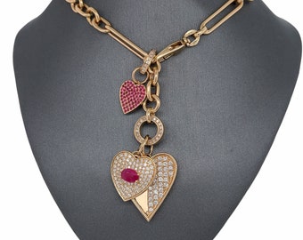 14K Sapphire Ruby Heart Charm, 14k Diamond Heart Charm, Diamond Love ...