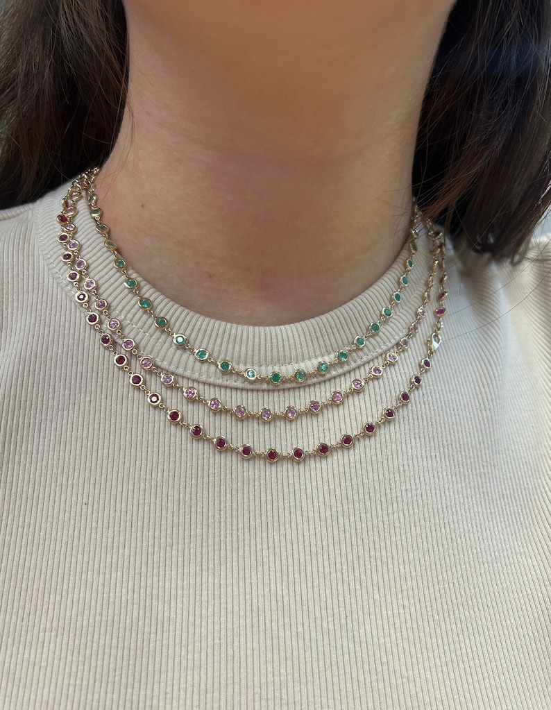 14K Yellow Gold Emerald Ruby Sapphire Gemstone by the Yard Necklace ...