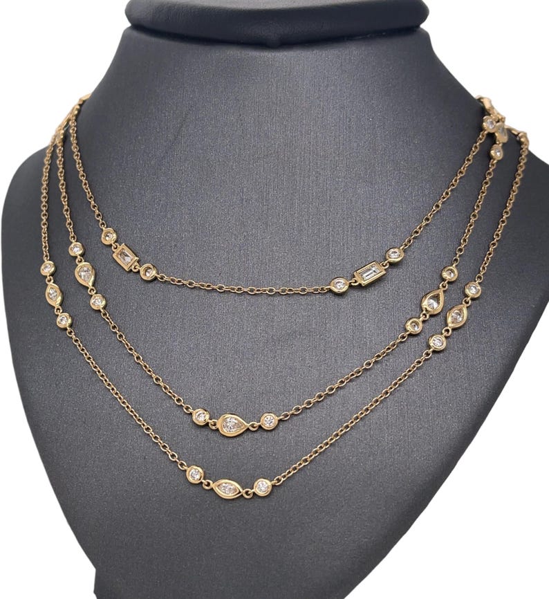 18K Yellow Gold Bezel Set Diamonds Necklace - Etsy