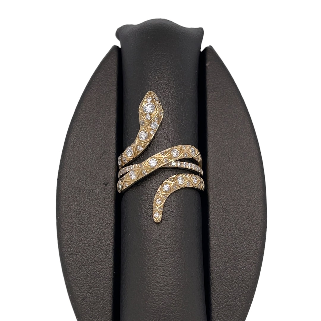 18K Yellow Gold Diamond Snake Wrap Ring, Black Diamonds, Diamonds ...