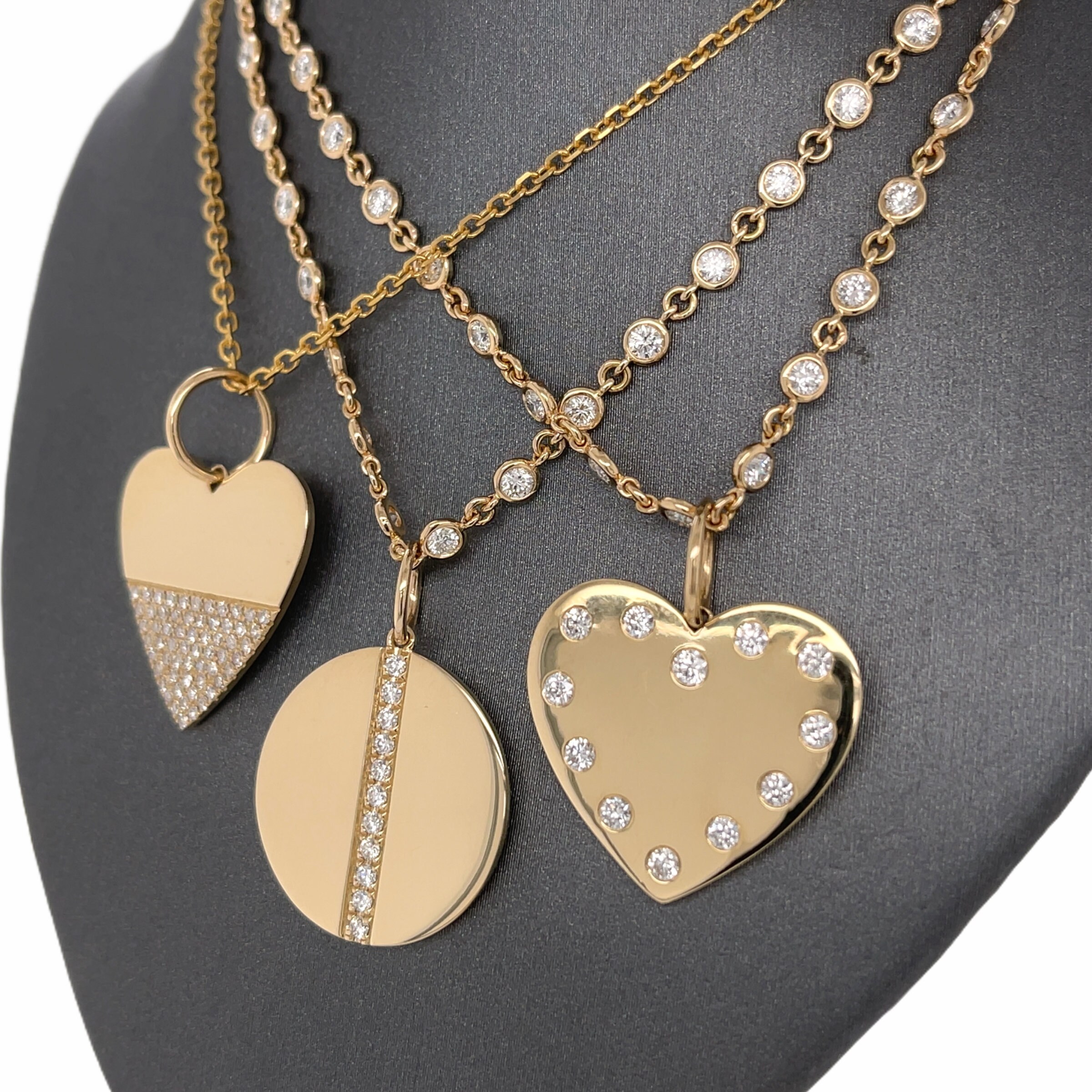 14K Solid Gold Full Polished Solid Gold Diamond Disc Heart - Etsy