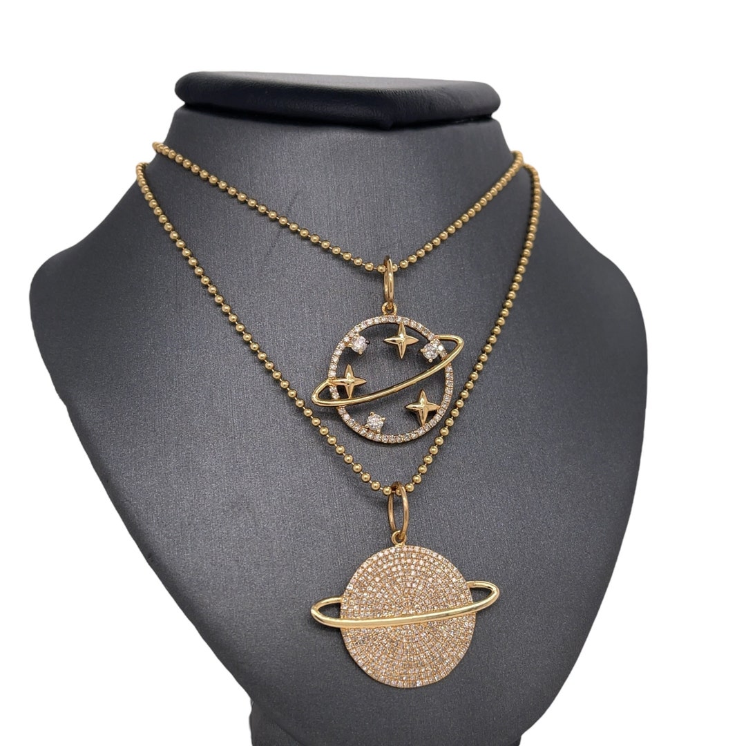 14K Solid Gold Diamond Celestial Charms, Solar, Saturn, Celestial ...