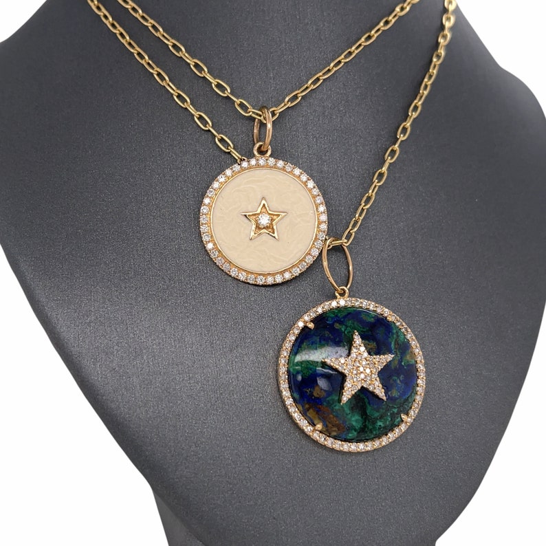 14k Solid Gold Diamonds Azurite Malachite Diamond Star - Etsy