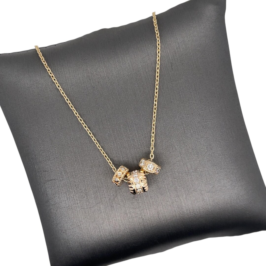 14K Solid Yellow Gold Diamond Roundel Spacer Charm, Diamonds, Diamond ...