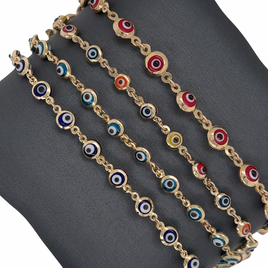 14K Yellow Gold Mini Small Bead Evil Eye Link Bracelet Cable | Etsy