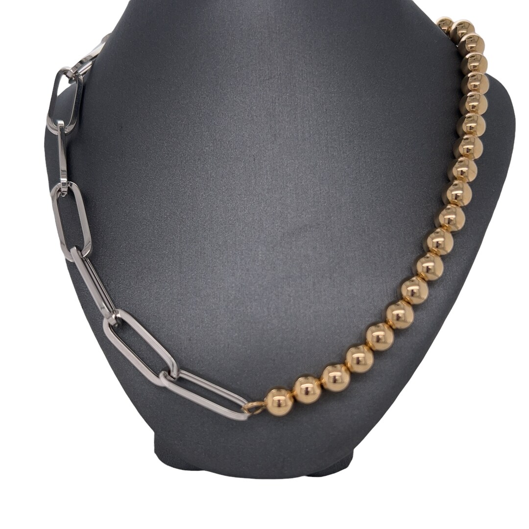 14K Italian Yellow Gold Mix Link Chain, White Gold, Half Bead Links ...