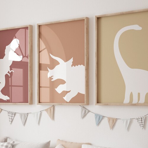Boho Dinosaur Wall Art Set of 3 Dino Prints Kids Room Wall - Etsy