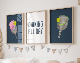 Pickleball Paddle Wall Art Poster Prints Set of 3 Mid-century - Etsy