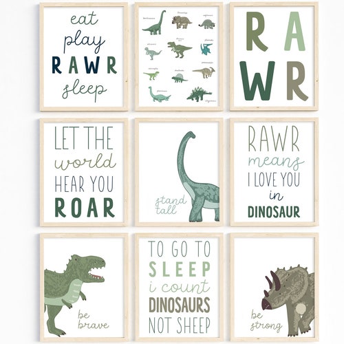 Dinosaur Bundle Dinosaur Set of 9 Dinosaur Wall Art - Etsy