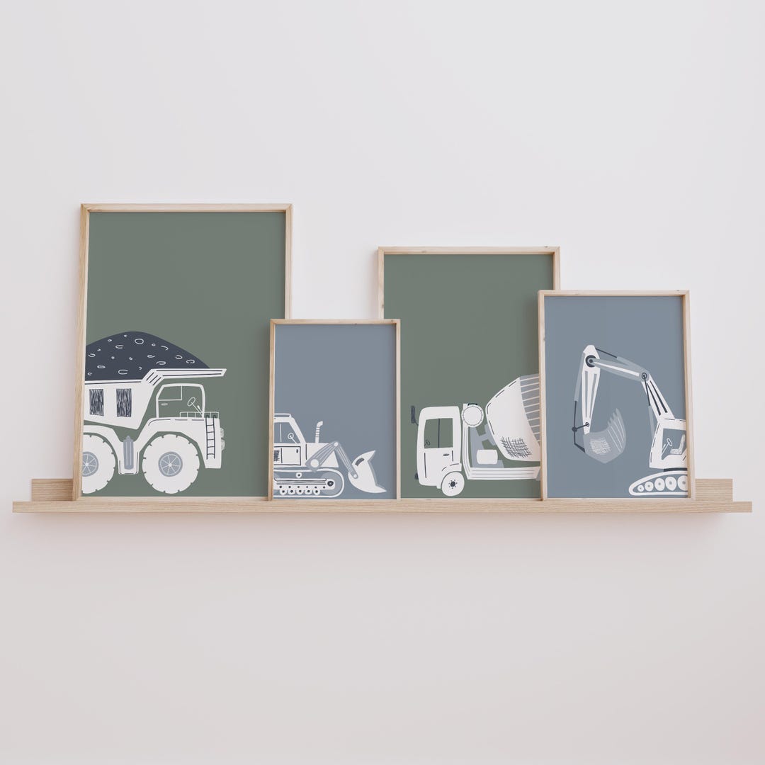 Construction Truck Wall Art Set of 4, Boys Room Decor, Dump Truck ...