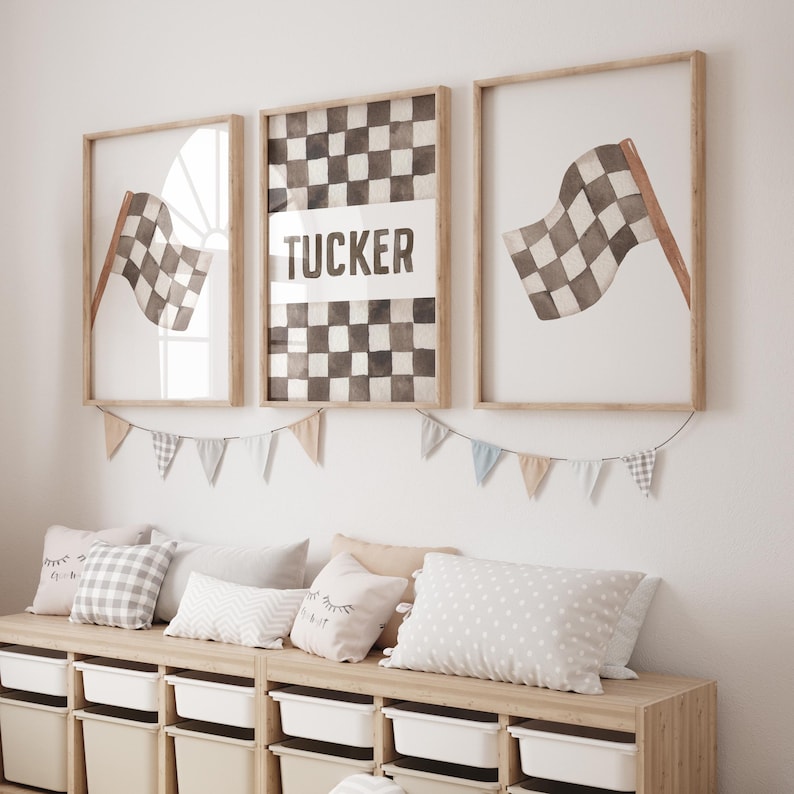Personalized Racing Flag Wall Art Set: Checkered Decor (digital ...
