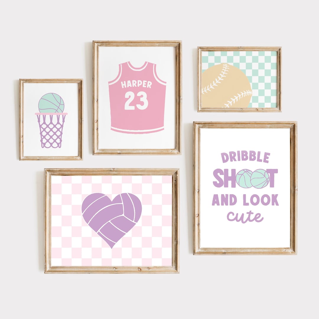 Personalized Girl Sports Set, Girl Sports Decor, Pastel Playroom Decor ...