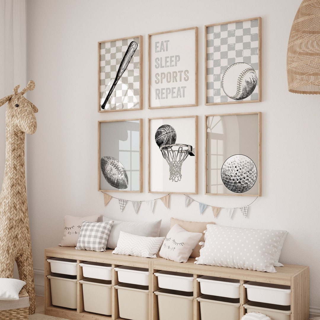 Retro Sport Prints, Set of 6, Boys Room Decor, Sports Vintage Poster ...