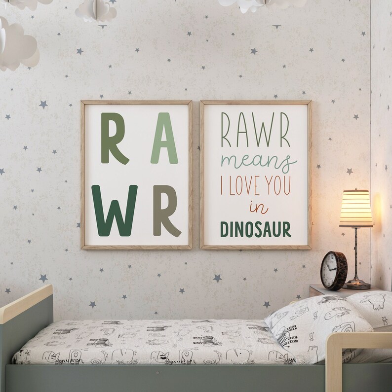 Set of Two. RAWR Print Dinosaurs Wall Decor Dino Prints - Etsy